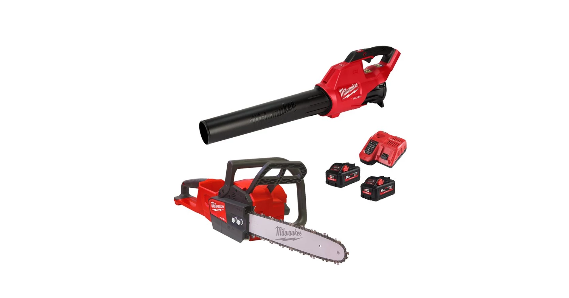 MILWAUKEE M18 FUEL M18FPP2OP2-802 kerti erőcsomag: Lombfúvó+Láncfúrész+2db akkumulátor+Töltő
